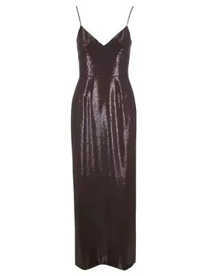 Michael Kors Sequin Embellished V-neck Dress - Brown