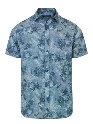 PATRICK ASSARAF Floral-print Short-sleeve Shirt - Blue