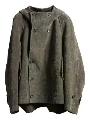 ZIGGY CHEN Double-breasted Hooded Jacket - Brown
