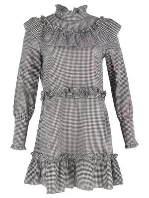 GANNI Gingham Ruffled Mini Dress - Grey
