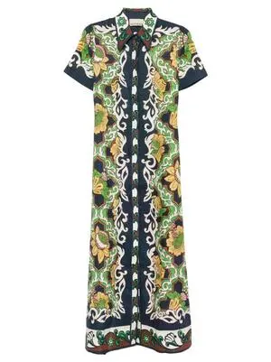 ALEMAIS Liana Floral-print Shirt Midi Dress - Blue