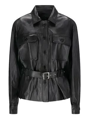 Alessandra Rich Belted Leather Jacket - Black