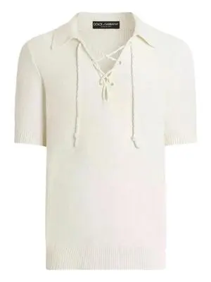 Dolce & Gabbana Lace-up Polo Shirt - Neutrals