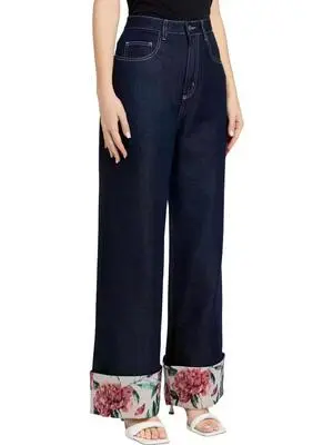 MARQUES' ALMEIDA Floral-cuff Wide Leg Jeans - Blue