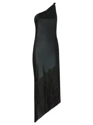 Pinko Fringed One-shoulder Midi Dress - Black