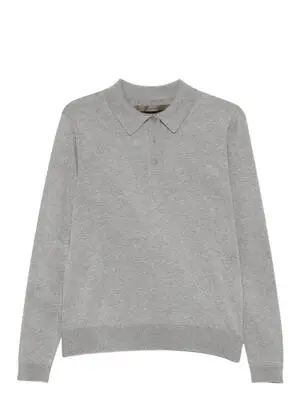 Enza Costa Fine-knit Polo Top - Grey