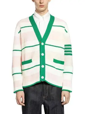 Thom Browne Striped V-neck Cardigan - White