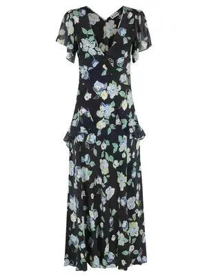 Rixo Evie Floral Ruffled Midi Dress - Blue