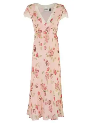 Rixo Clarice Floral-print Lace-trim Midi Dress - Pink