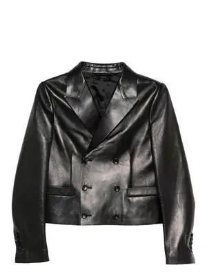 TOM FORD Double-breasted Leather Jacket - Black