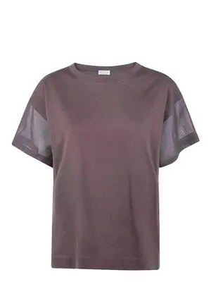 Brunello Cucinelli Mesh Panelled T-shirt - Brown