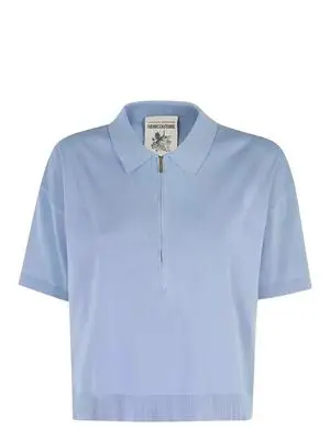 SEMICOUTURE Ambre Zipped Polo Top - Blue