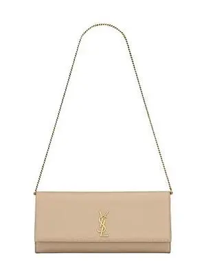 Saint Laurent Kate Clutch In Grain De Poudre Leather Dark Beige