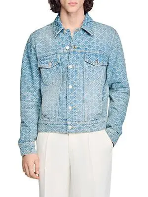 Sandro Square Cross Denim Jacket - Sky Blue