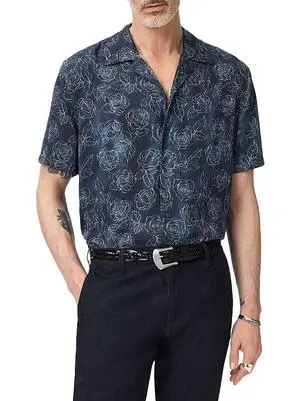 John Varvatos Floral Camp Collar Shirt Deep Blue