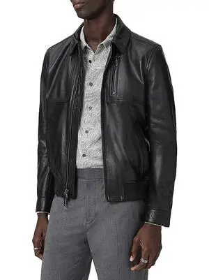 John Varvatos Collared Leather Jacket - Black