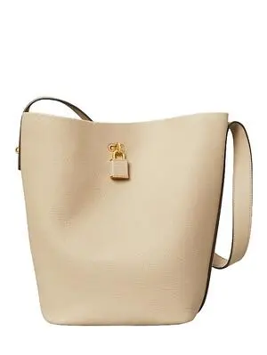 Tory Burch Lock Suede Slim Bucket Bag Light Stone
