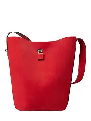Tory Burch Suede Bucket Bag With Push Lock - Toucan Red