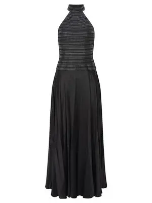 JULYCOLUMN Ysm Leather Halter Neck Maxi Dress Black