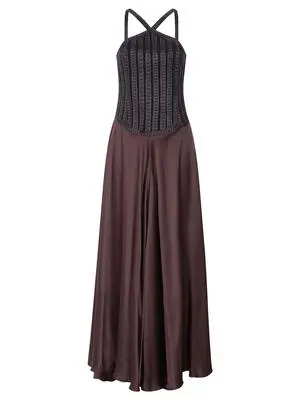 JULYCOLUMN Ysm Leather Halter Neck Maxi Dress Brown