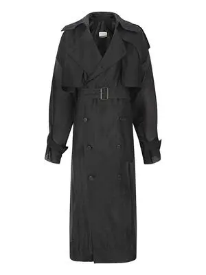 JULYCOLUMN Silk Trench Coat - Black