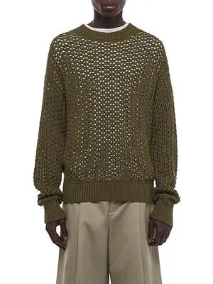 Helmut Lang Open Stitch Crewneck Sweater - Olive