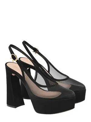 GIANVITO ROSSI Chopine Slingback Pumps - Black Suede Leather