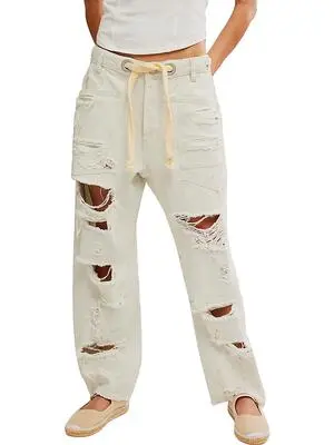 Free People We The Free Moxie Low Slung Barrel Jeans - Sea Mist