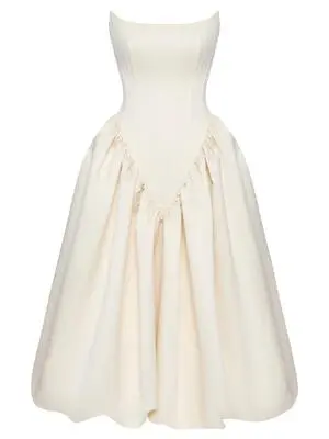 BALYKINA Strapless Satin Corset Midi Dress - Off-white