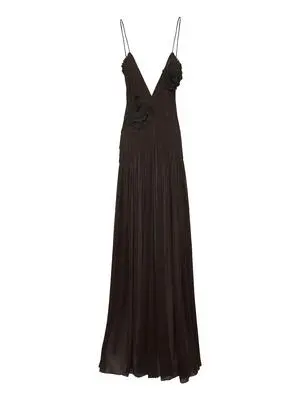 JUOZAS STATKEVICIUS Hand-Pleated Chiffon Maxi Dress Brown