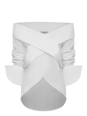 ANDRES OTALORA Off-the-shoulder Cotton Poplin Top - Off-white