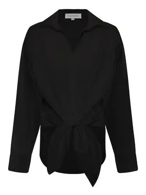 ANDRES OTALORA Cotton Shirt With Front Tie Detail - Black