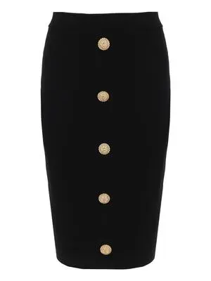 Balmain Midi Skirt With Jewel Buttons - Black