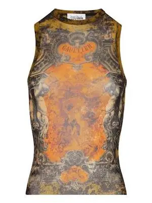 JEAN PAUL GAULTIER Mesh Printed Mdaillon Tank Top - Black/blue