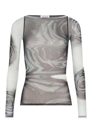 JEAN PAUL GAULTIER Mesh Boat Neck Top - White/grey