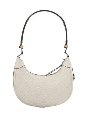 Tory Burch T Monogram Pebble Crescent Bag - Warm White