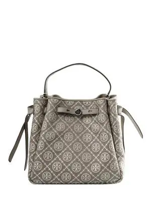 Tory Burch Romy T Monogram Bucket Bag Gray