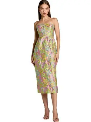 Mac Duggal Mac Duggal Strapless Floral Brocade Midi Dress Blush Multi