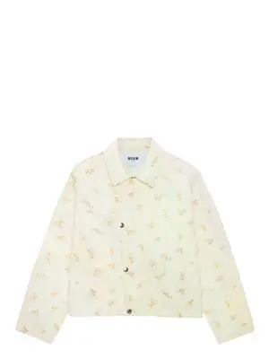 MSGM Floral Denim Jacket Neutrals