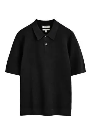 Cos Waffle-knit Cotton Polo Shirt - Black