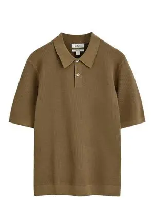 Cos Waffle-knit Cotton Polo Shirt - Brown