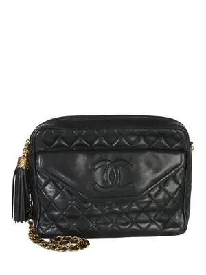 Chanel Vintage Quilted Lambskin Camera Bag With Tassel - Black