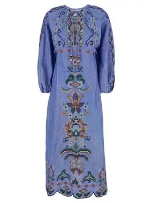 Farm Rio Garden Tapestry Embroidered Mini Dress - Blue