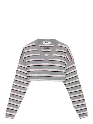 MSGM Striped V-neck Knitwear - Grey
