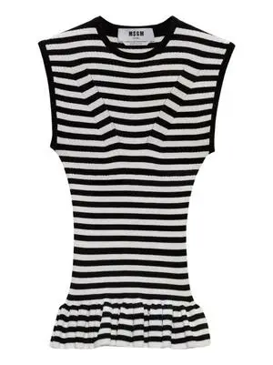 MSGM Striped Ruffled Top - Black