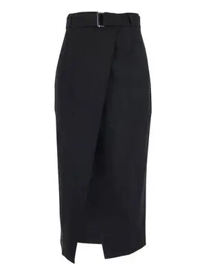 TELA Belted Wrap Midi Skirt - Black