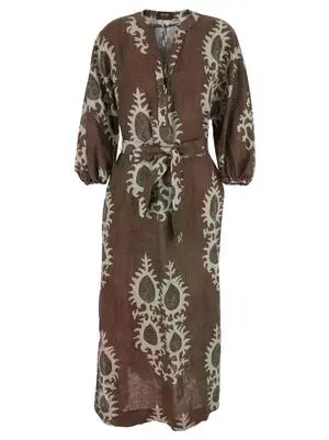 BAZAR DELUXE Printed Tie-waist Maxi Dress - Brown