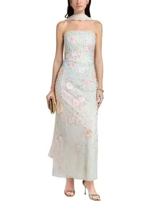 NEEDLE & THREAD Floral-embellished Strapless Midi Dress - Neutrals