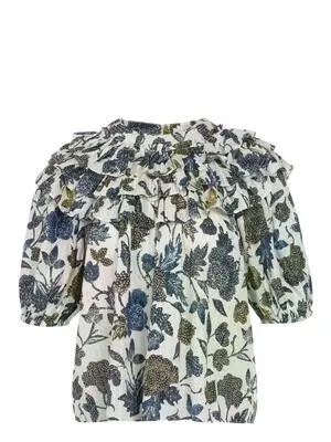 ULLA JOHNSON Floral Ruffled Blouse