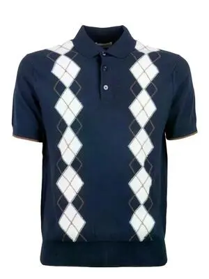 PAOLO PECORA Argyle-pattern Short-sleeves Polo Shirt - Blue